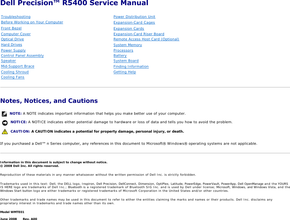 Dell Precision R5400 Mid 2008 Service Manual
