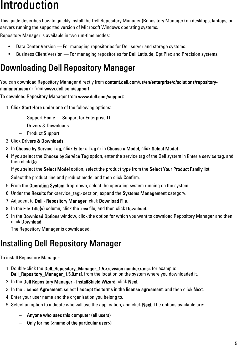 Dell Repository Manager Version 1 5 Owners Manual 1.5 Quick Install Guide