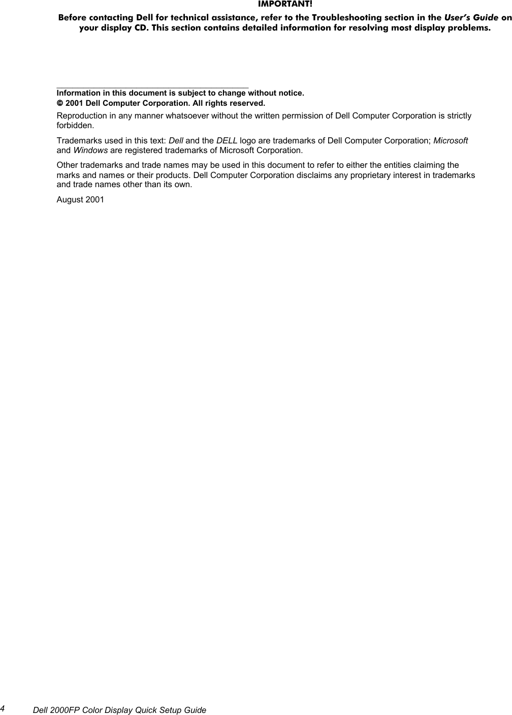 Dell Ultrasharp 2000Fp Users Manual e