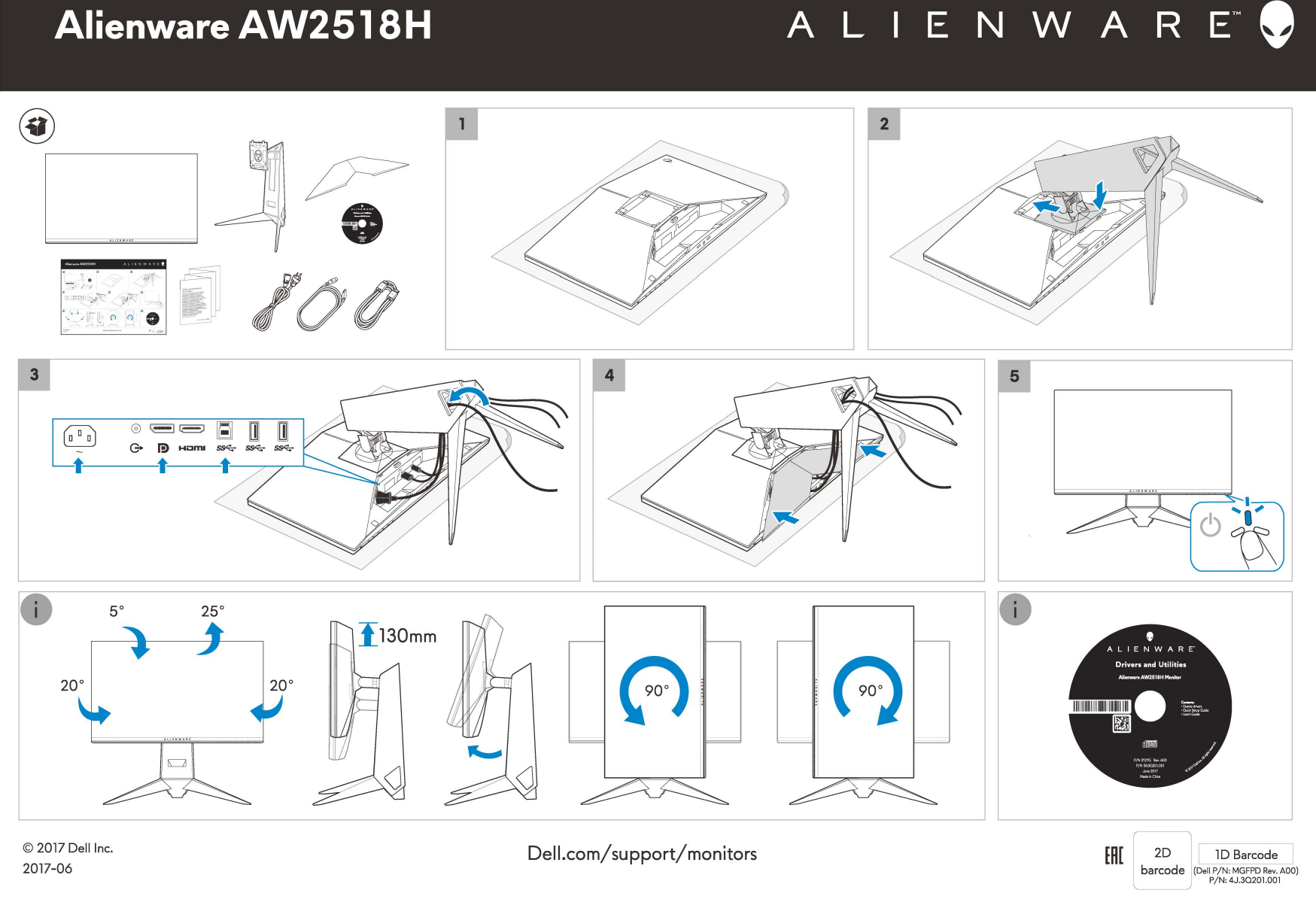 Dell Alienware 25 gaming monitor aw2518h 快速入门指南 使用手册 其他文档 Setup Guide Zh cn