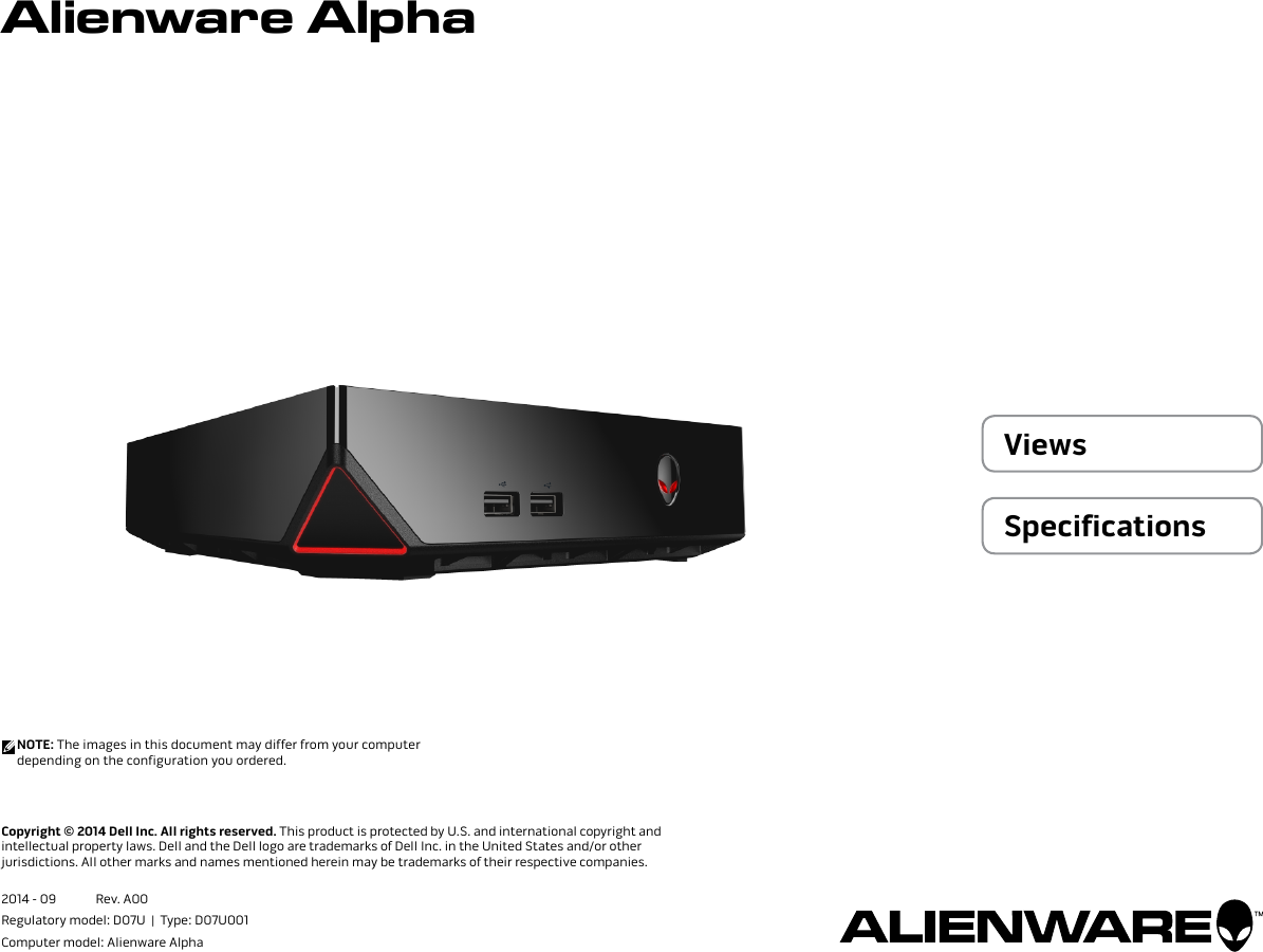Dell Alienware alpha Specifications User Manual Reference Guide En us