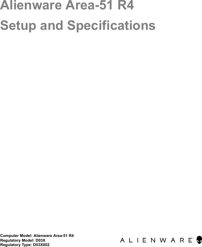 Dell Alienware area51 r4 Area 51 Setup And Specifications User Manual ...