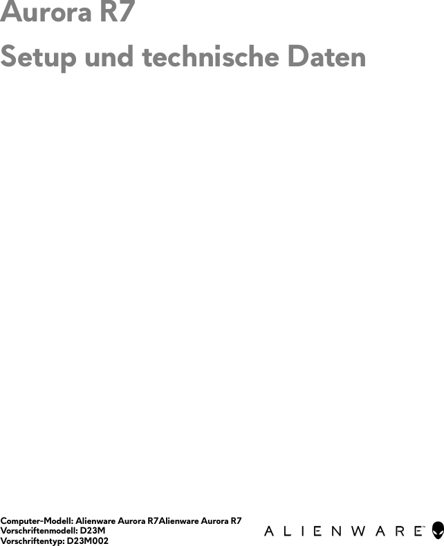 Dell Alienware aurora r7 desktop Setup Und Technische Daten User Manual ...