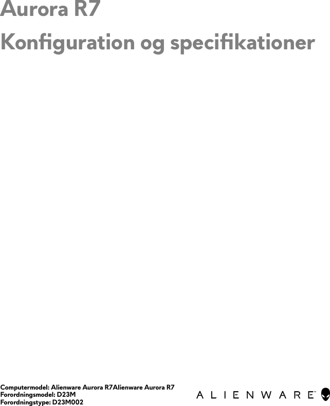 Dell Alienware aurora r7 desktop Konfiguration Og Specifikationer User ...