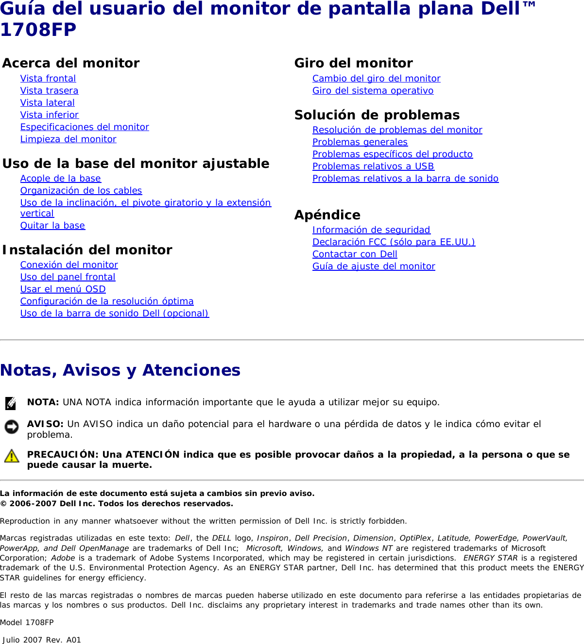 Dell 1708fp Monitor Guía Del Usuario User Manual GuÃ­a User's Guide Es mx