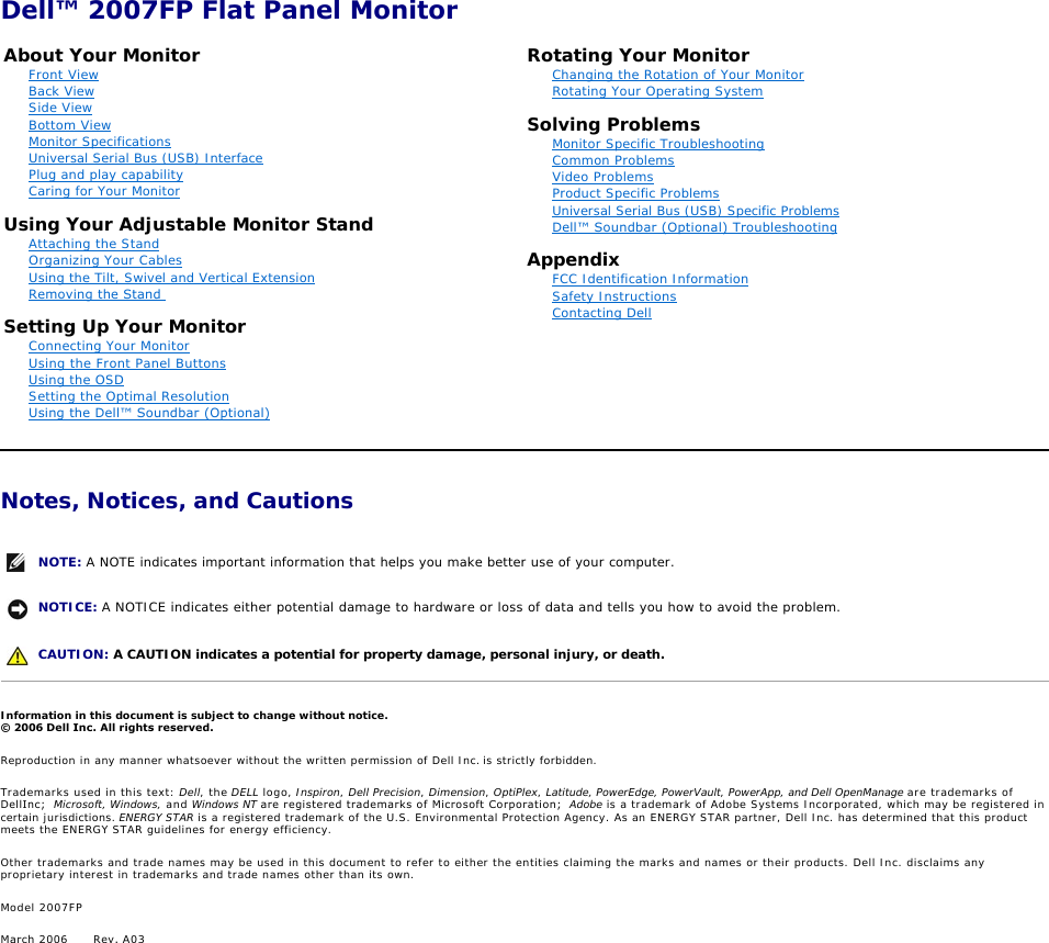 Dell 2007fp Monitor User's Guide User Manual En us