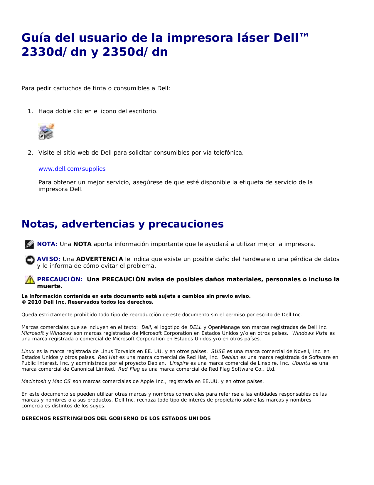 Dell 2350d dn Guía Del Usuario De La Impresora Láser Dell™ 2330d/dn Y ...