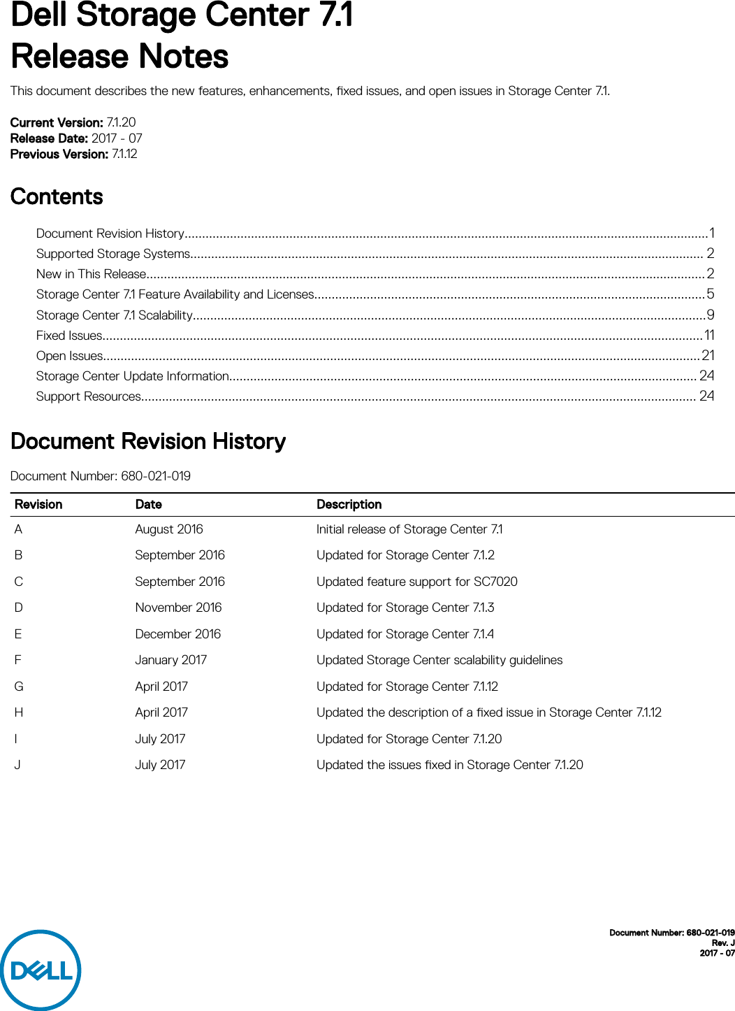 Dell compellent sc4020 Storage Center 7.1 Release Notes User Manual ...
