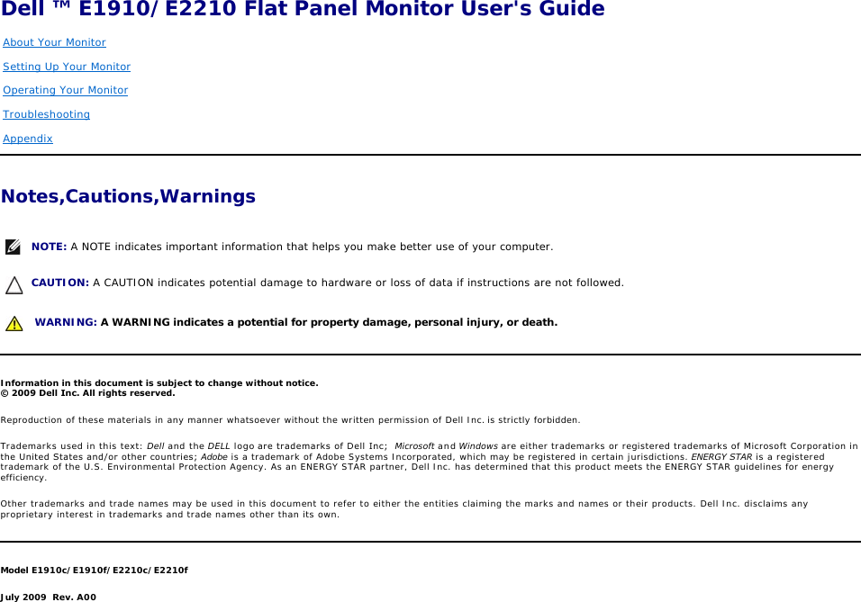 Dell e2210 Monitor User's Guide User Manual En us