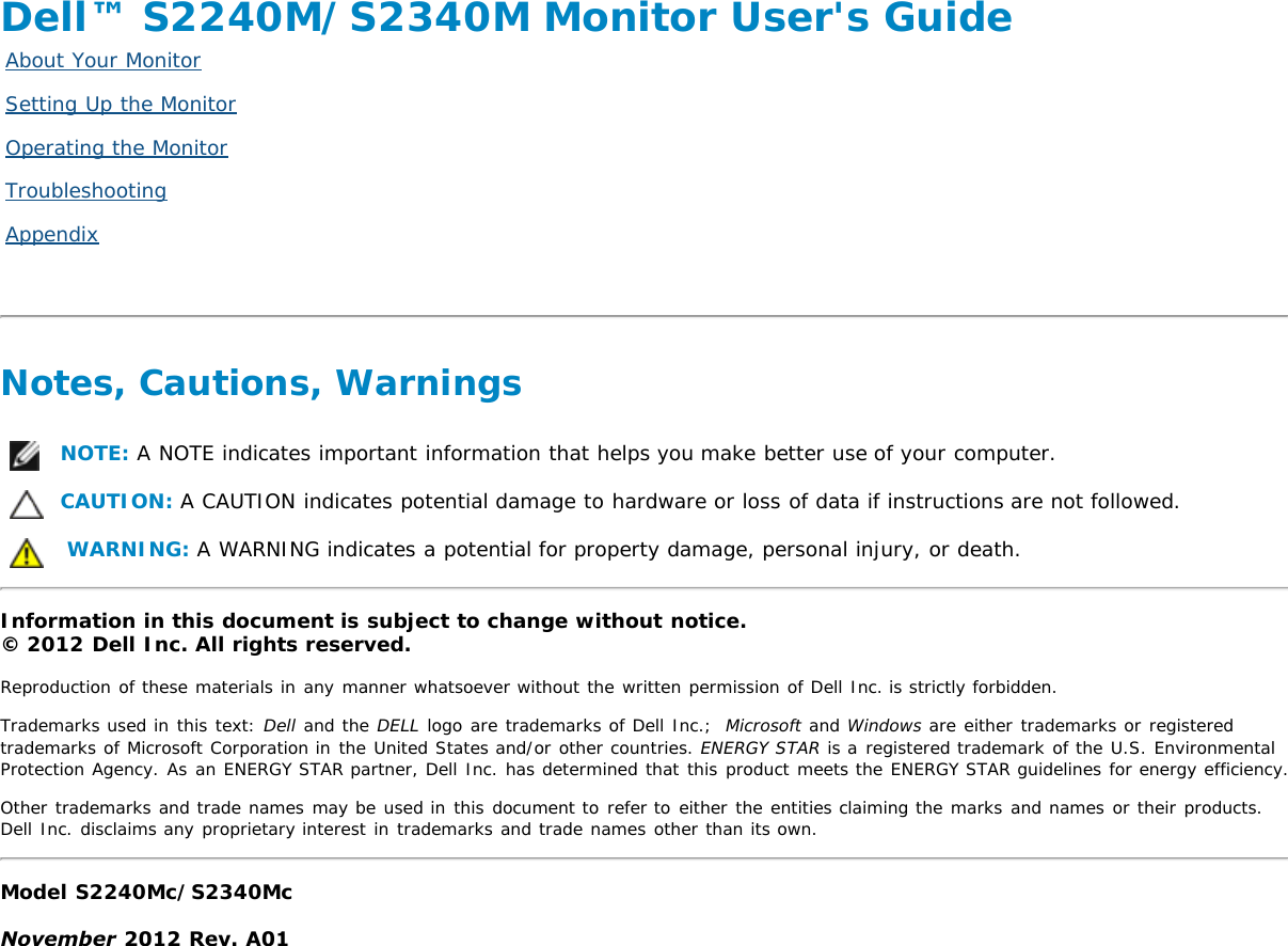 Dell s2340m Monitor User's Guide User Manual En us
