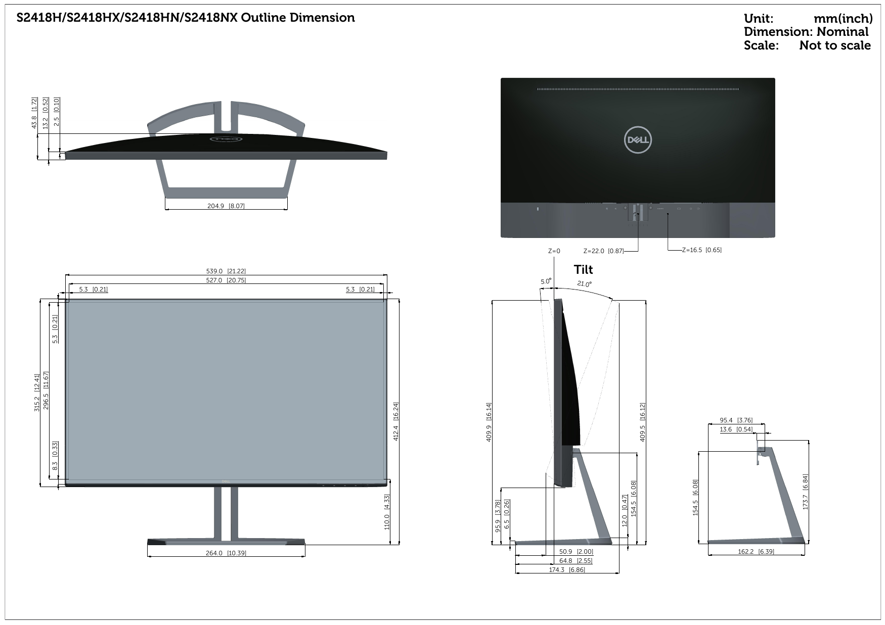 Dell s2418h monitor S2418H/S2418HX Skica User Manual Reference Guide Sl si