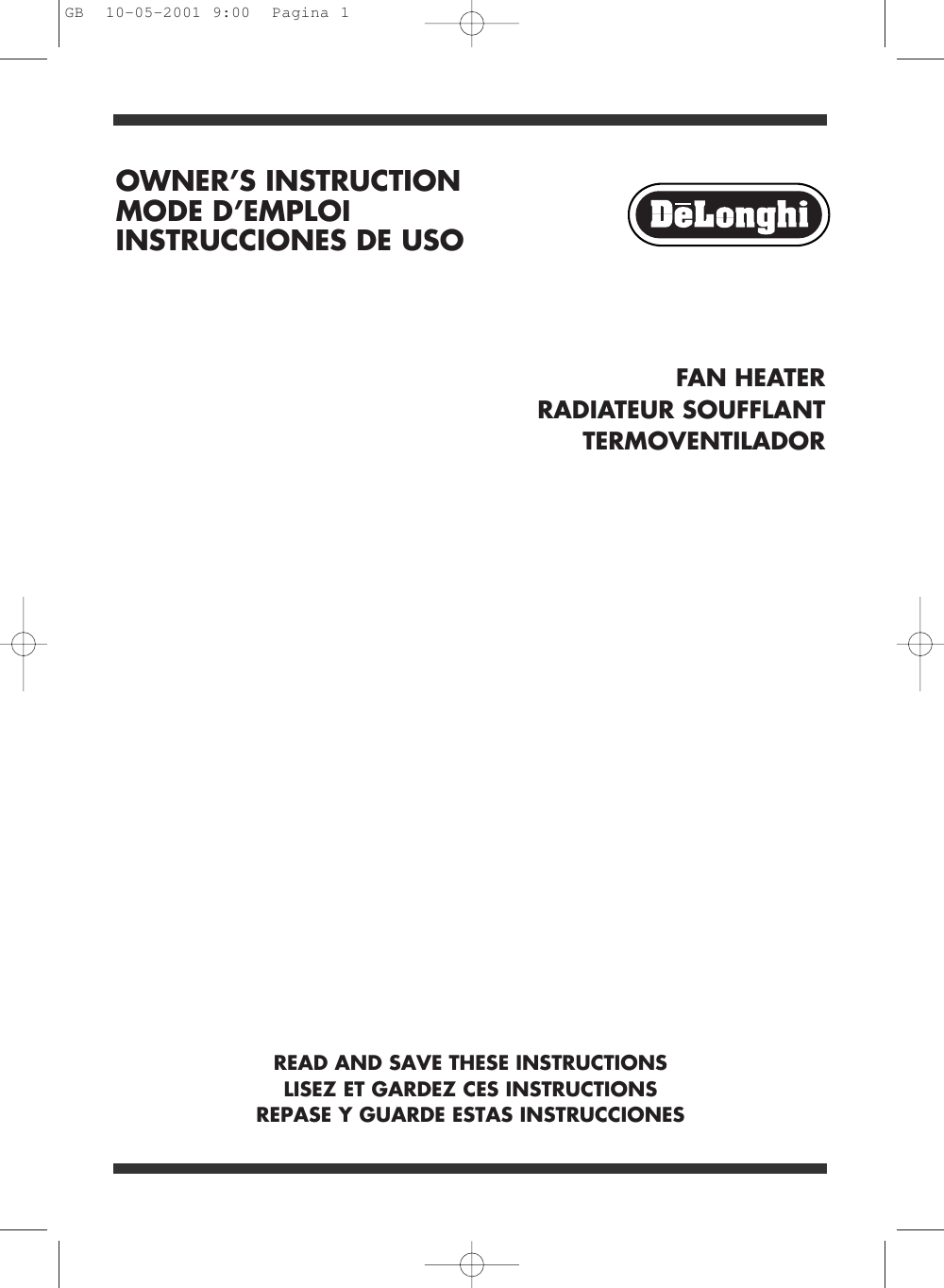 Delonghi Fan Heater Users Manual GB
