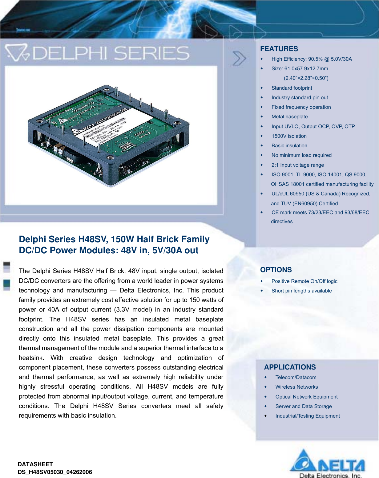 Delta Electronics H48Sv Users Manual TECHNICAL SPECIFICATIONS