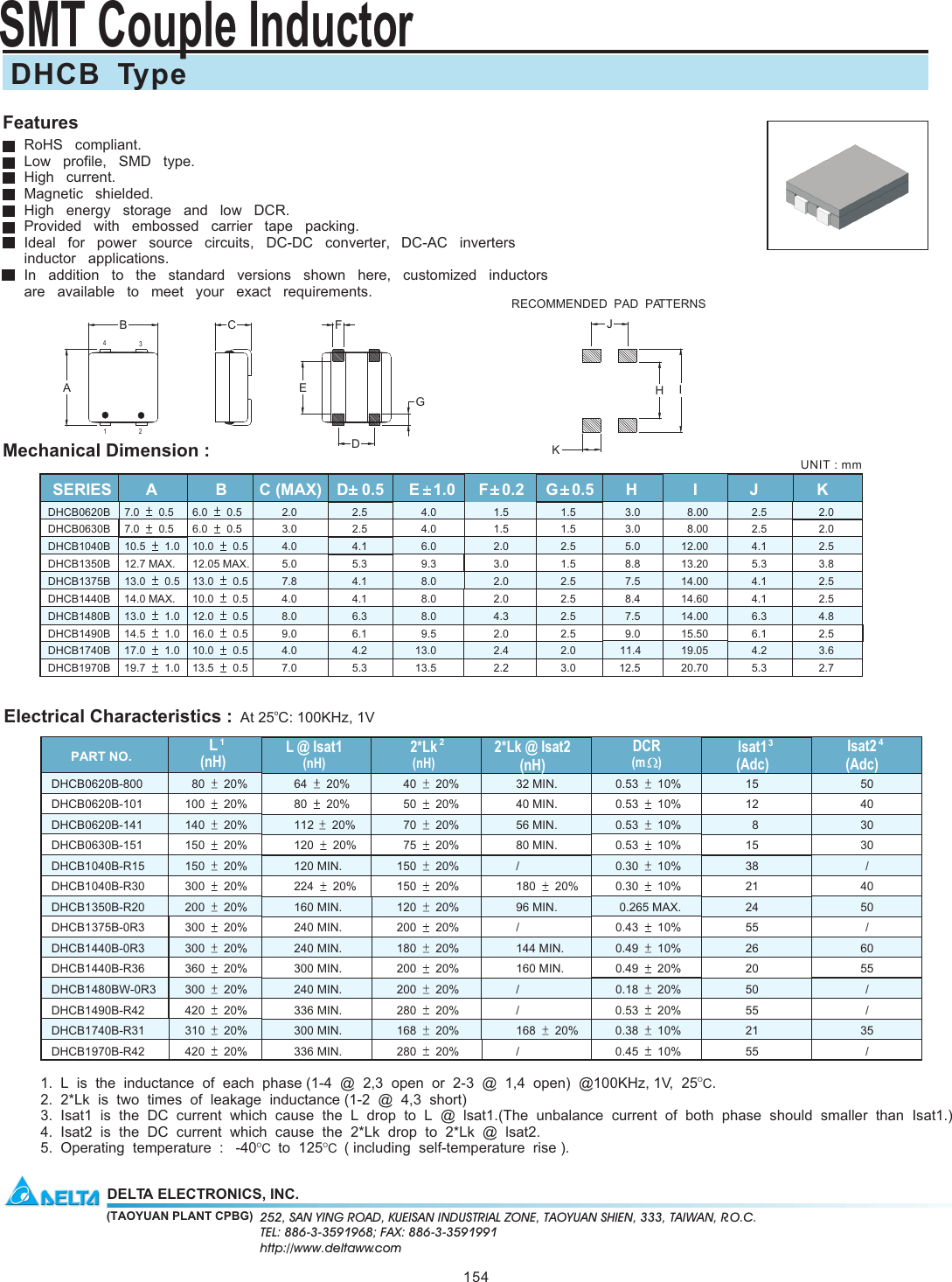 Delta Smt Couple Inductor Dhcb Users Manual 13 Inductor(154 155)