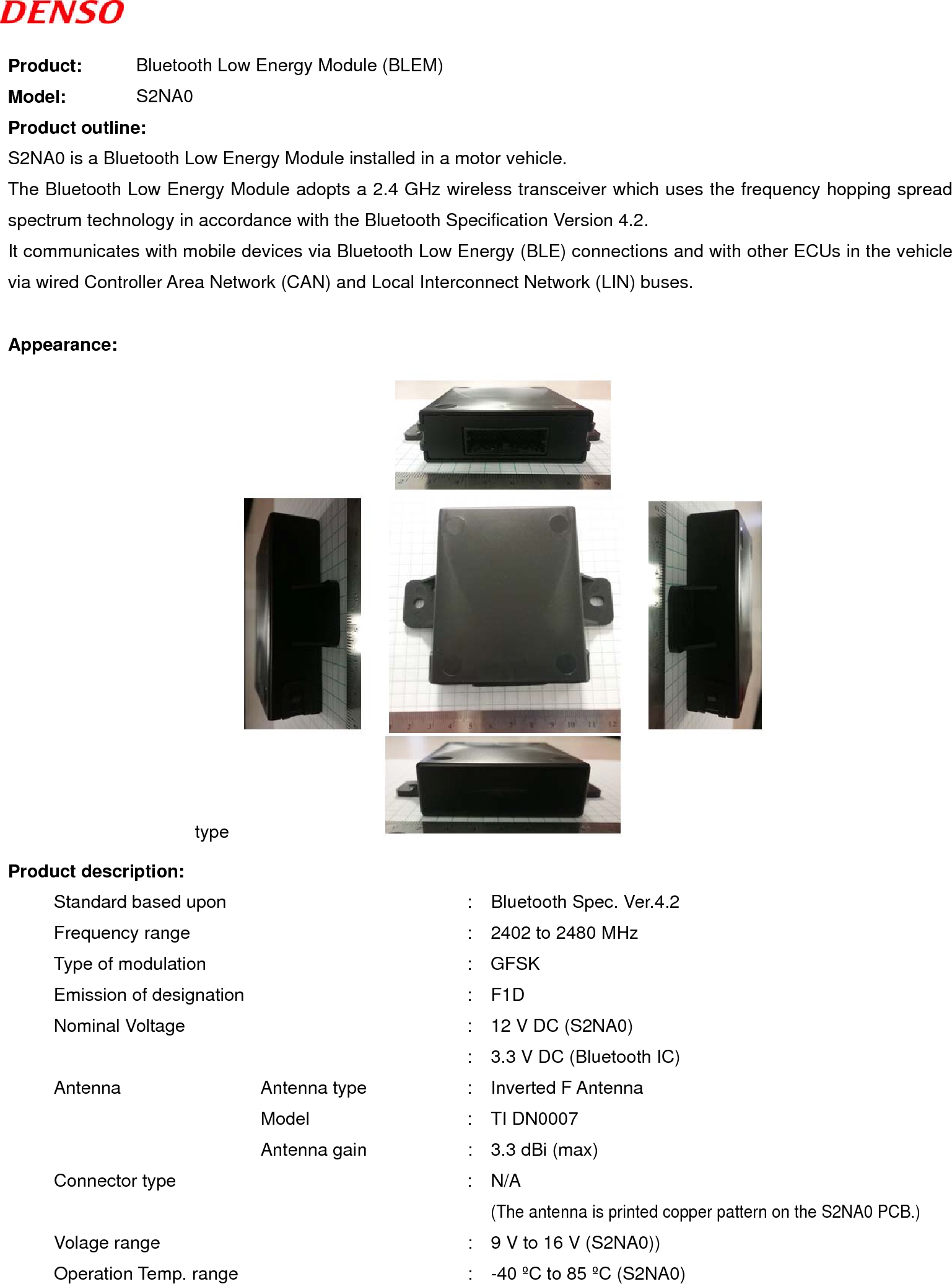 Denso S2NA0 Bluetooth Low Energy Module (BLEM) User Manual 04 Brochure like S2NA0