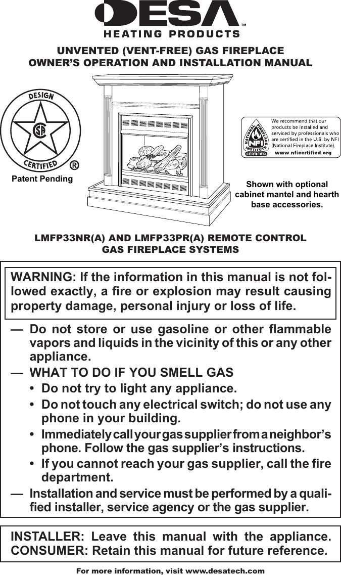 Desa Tech Lmfp33Nr Owners Manual