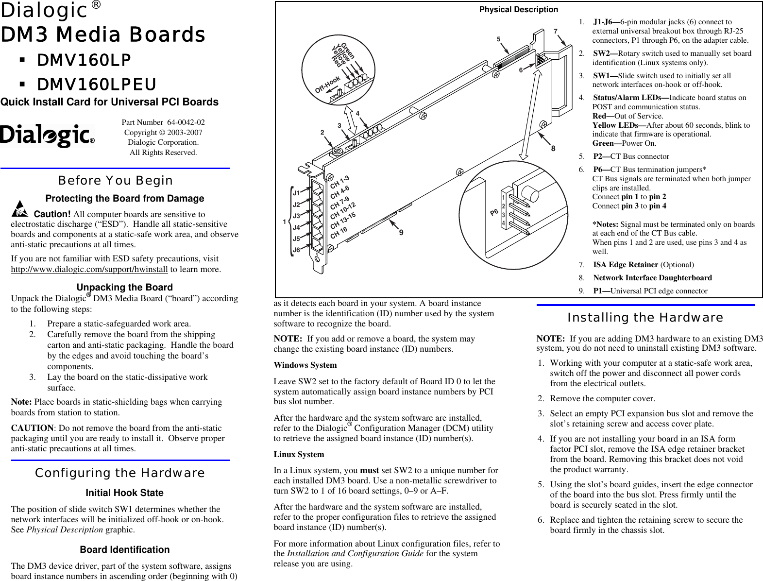 Dialogic Dm3 Media Boards Dmv160Lp Users Manual QIC