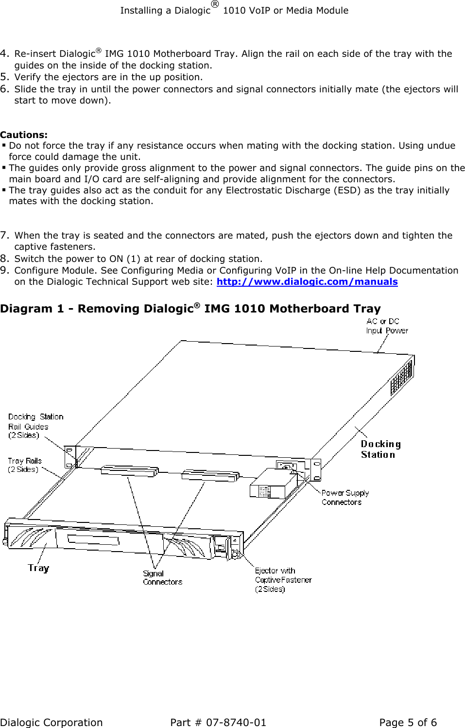 Dialogic Integrated Media Gateways Img 1010 Users Manual Module Install Instructions