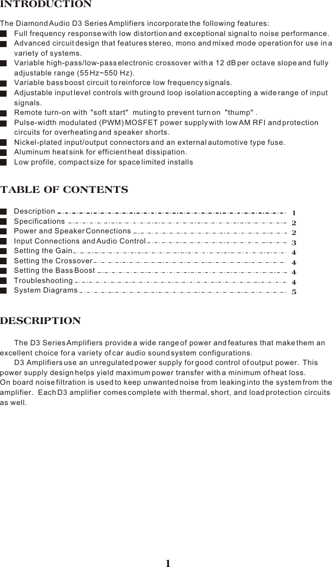 Diamond Audio Technology D3 Series Users Manual DAT