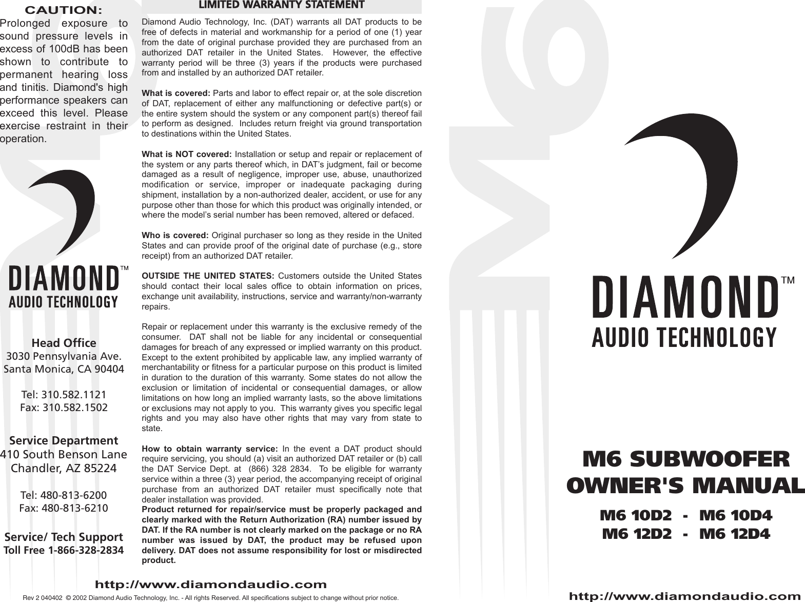 Diamond Audio Technology M6 10D2 Users Manual C