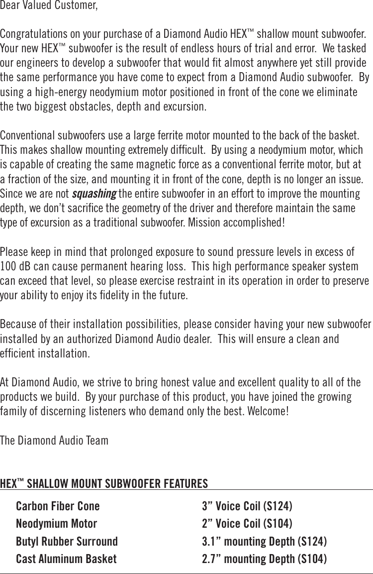 Diamond Audio Technology S104 Users Manual
