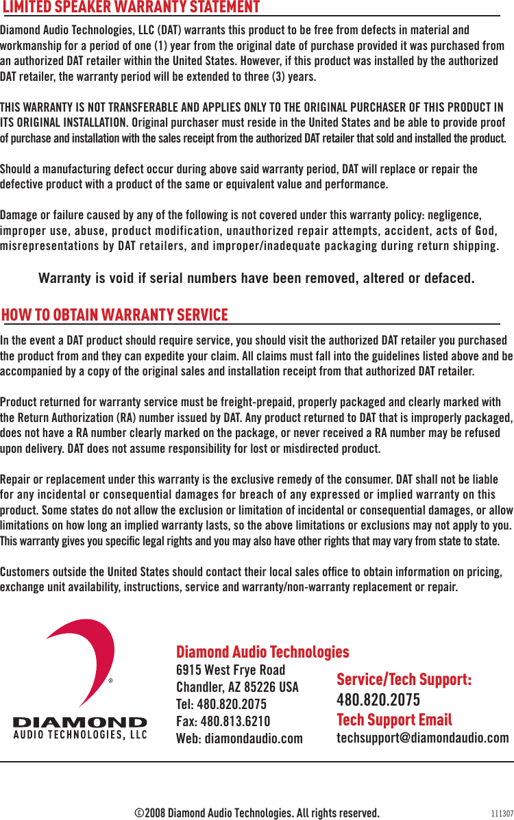 Diamond Audio Technology S104 Users Manual