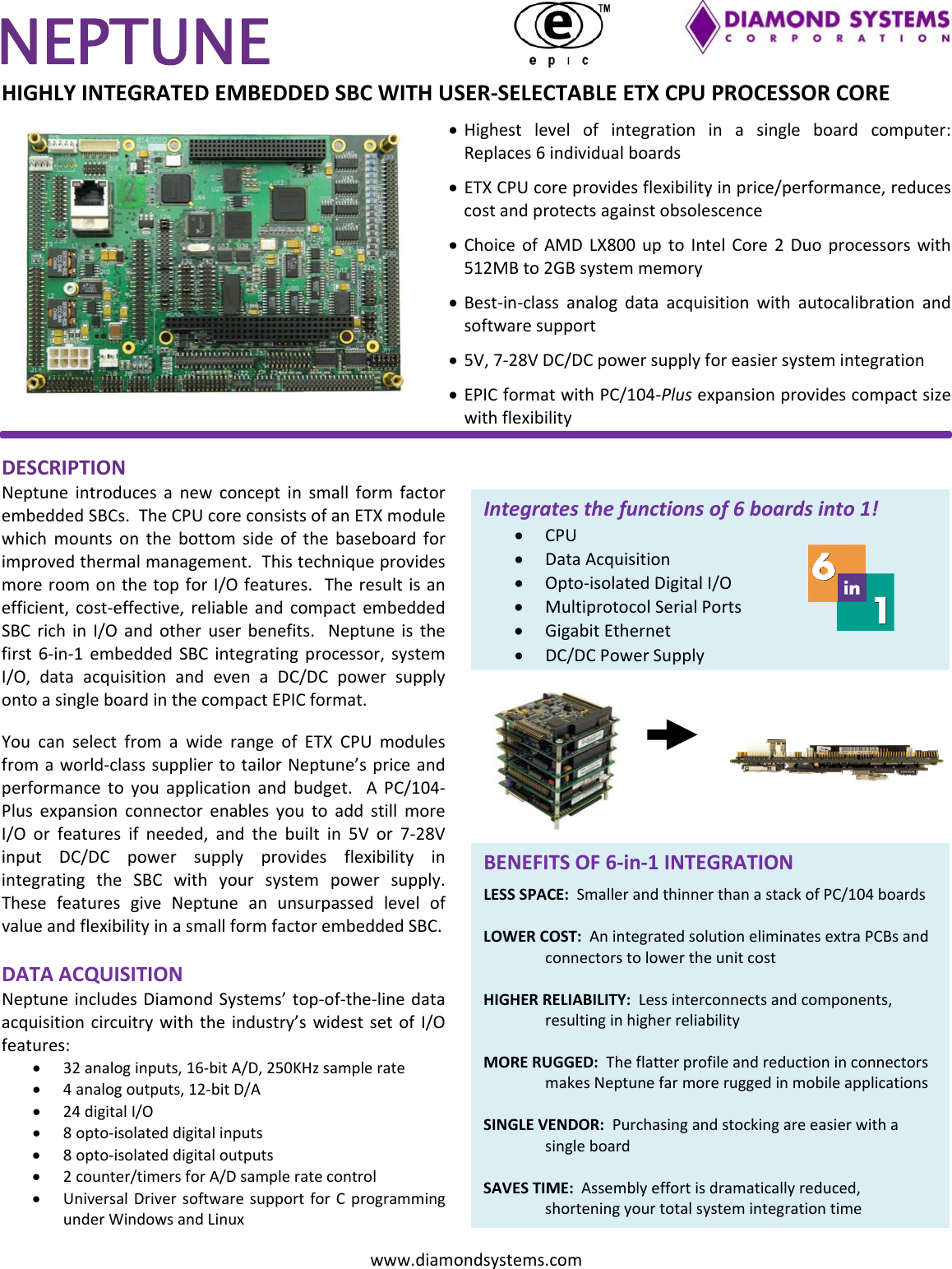 Diamond Systems Neptune Users Manual Data Sheet