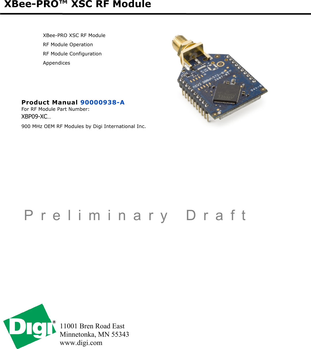 Digi XBEEXSC XBee-PRO XSC RF Module User Manual manual xs oem rf module ...