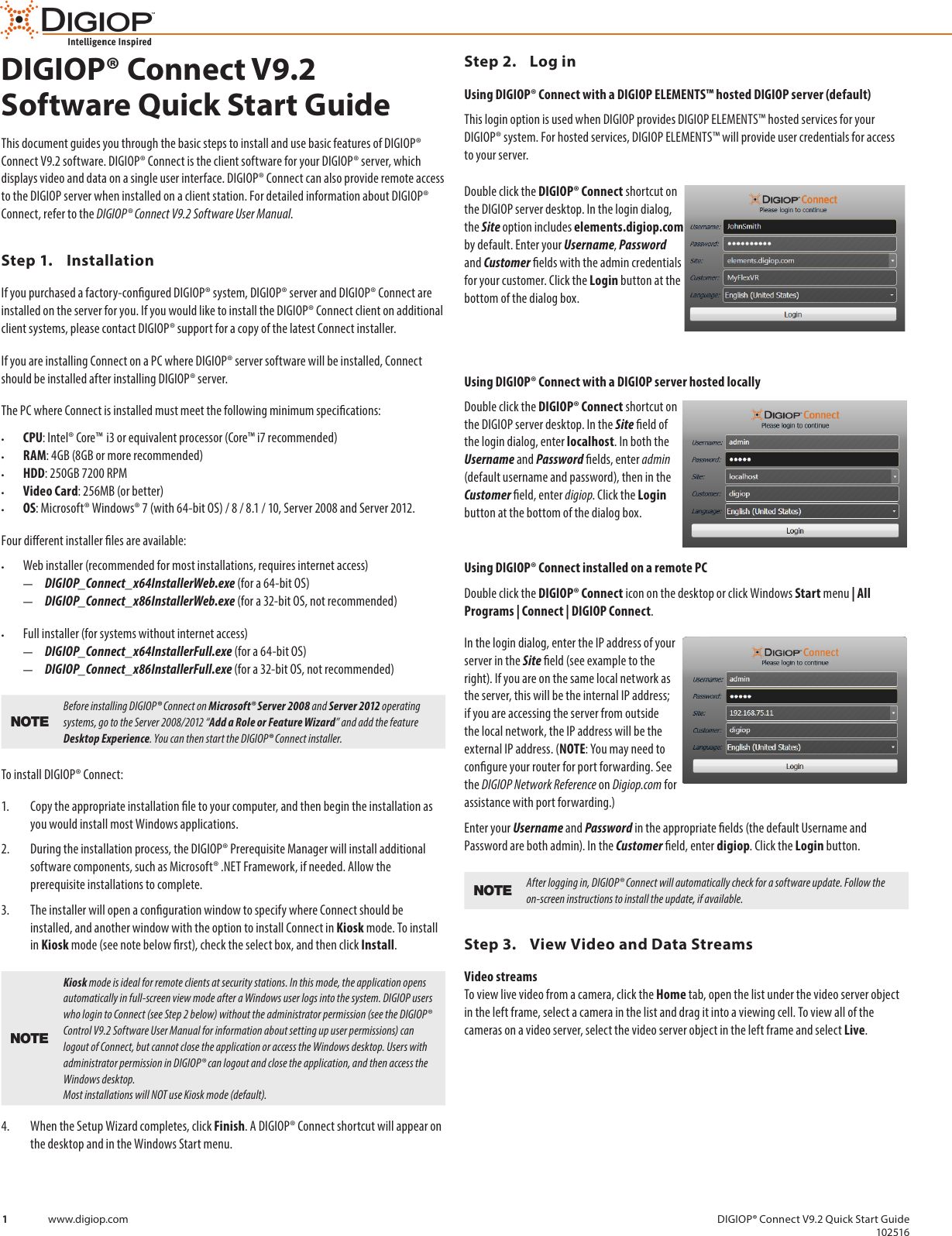 DIGIOP® Connect V9.1 Software Quick Start Guide DIGIOP V9.2