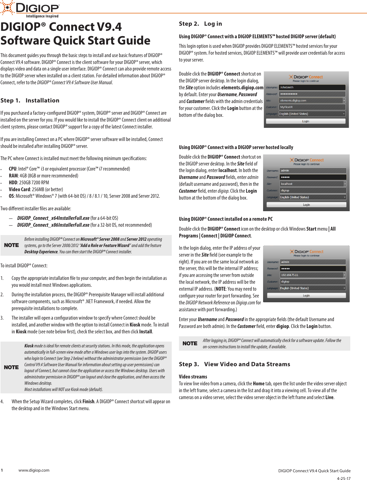 DIGIOP® Connect V9.1 Software Quick Start Guide DIGIOP V9.4