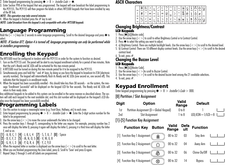 Digital Security Controls 09WT5500 Wireless Security System Keypad User ...