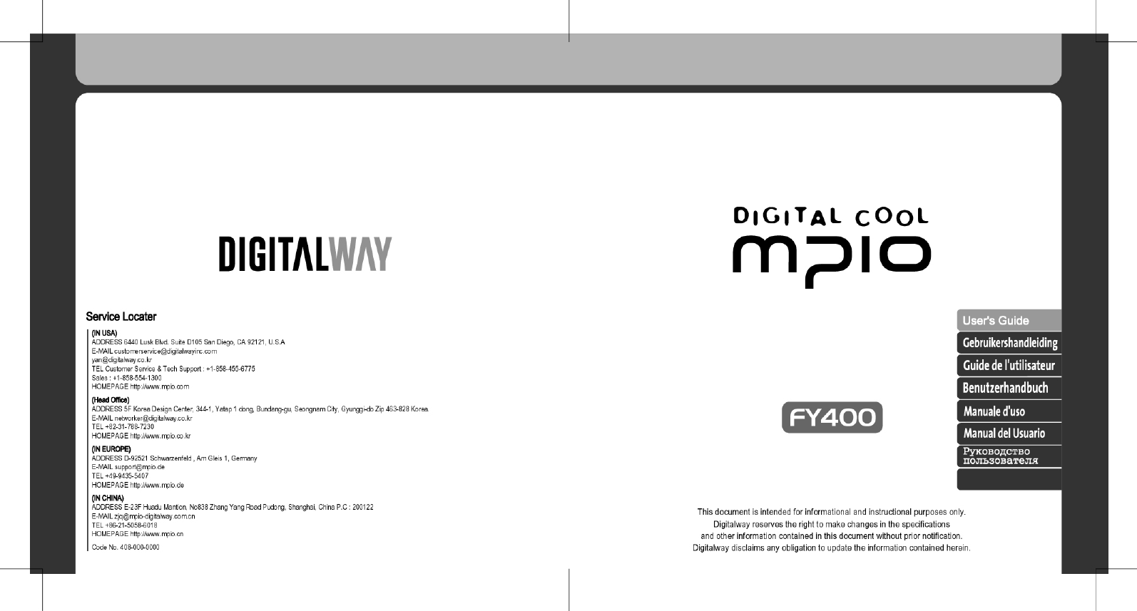 DigitalWay MPIO-FU400 MP3 PLAYER User Manual USES MANUAL 1