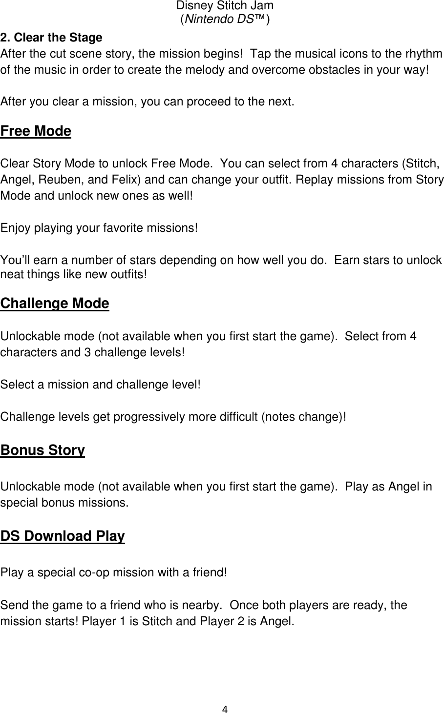 Disney Interactive Studios Stitch Jam For Nintendo Ds Users Manual