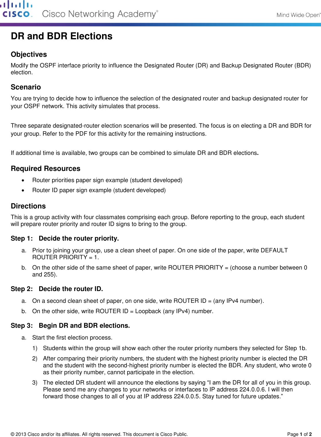 10.0.1.2 DR And BDR Elections Instructions