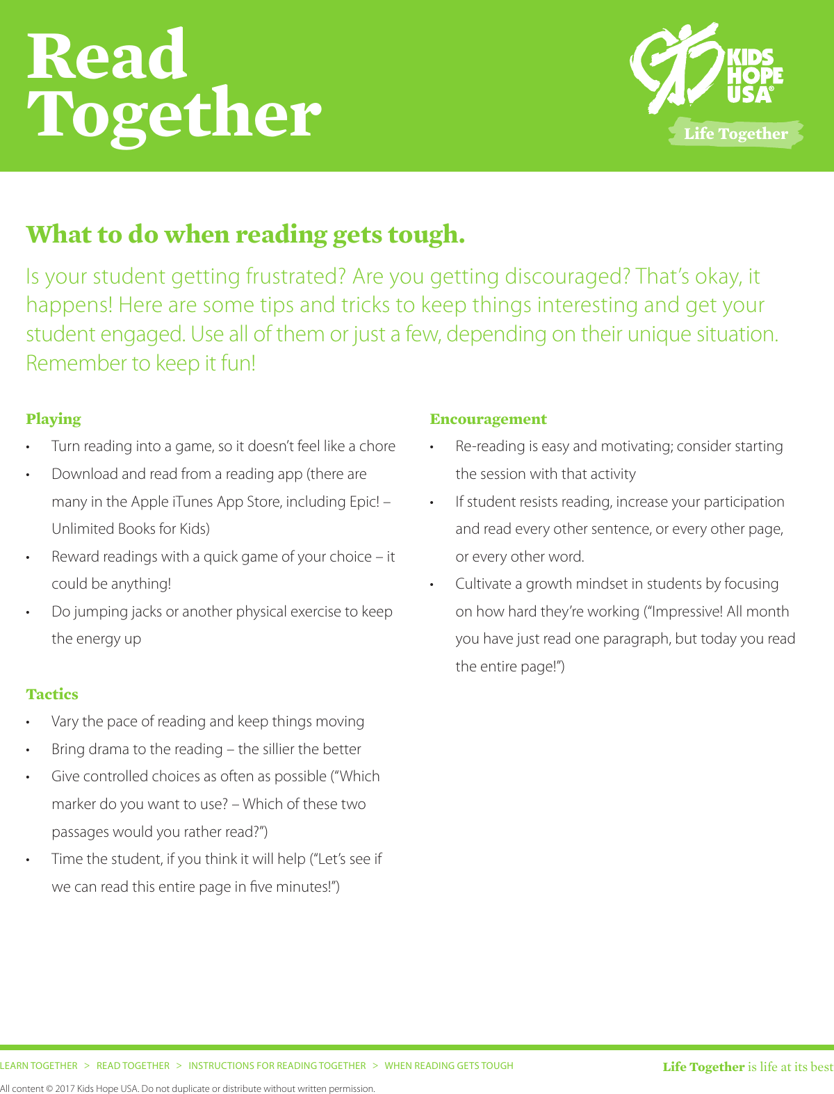 10 1 Read Together Aloud Instructions Encouragement