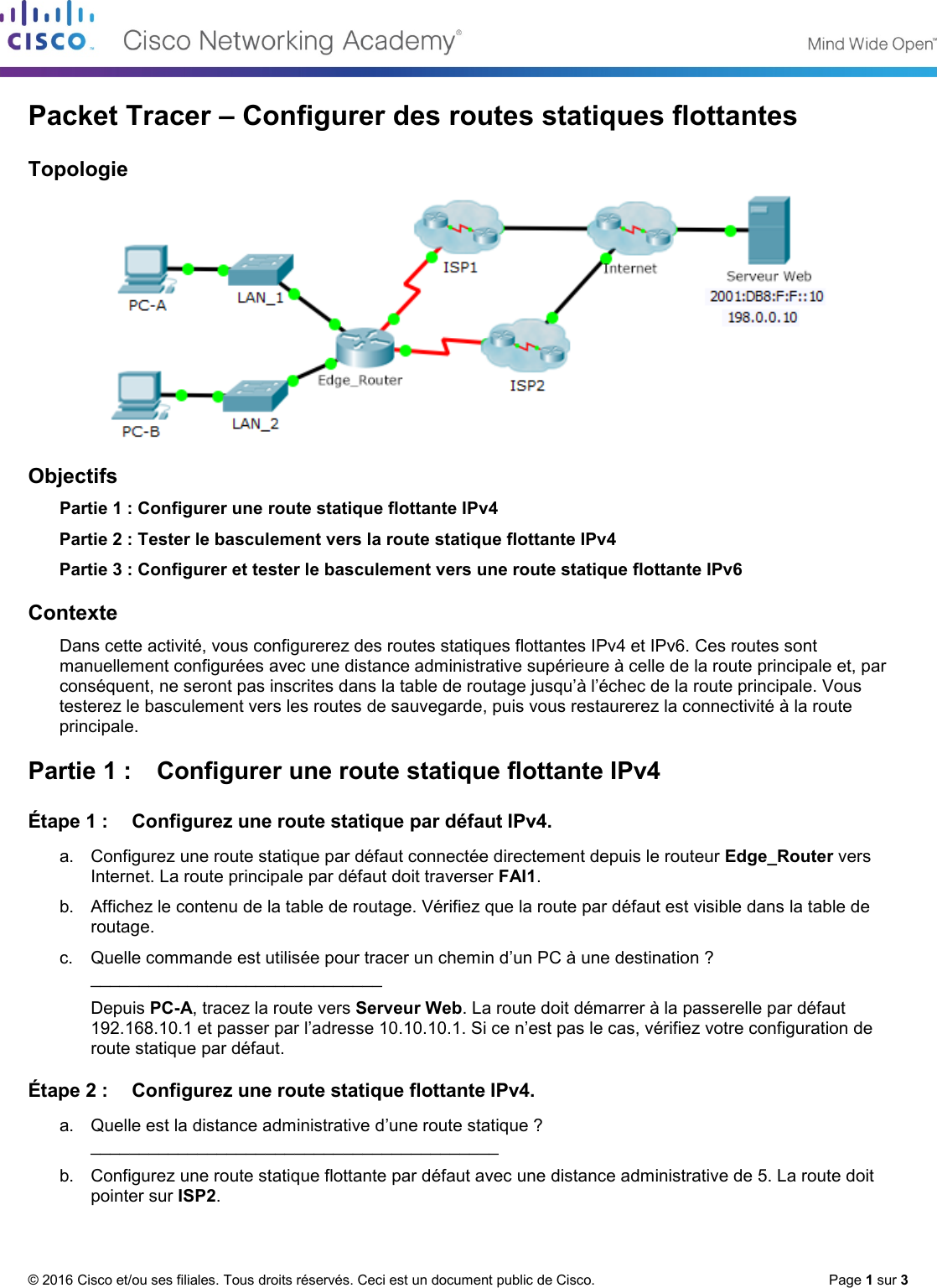 2.2.5.5 Packet Tracer Configuring Floating Static Routes Instructions