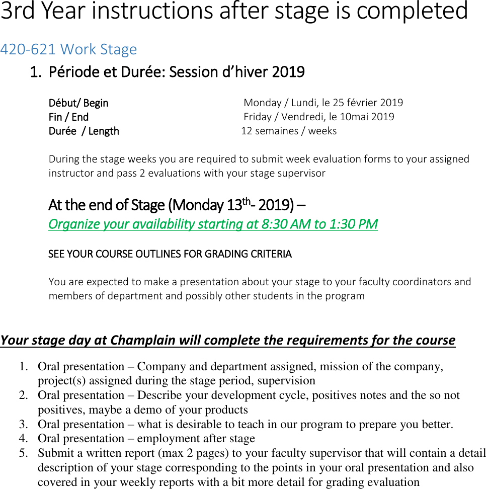 3rd Year Instructions After Stage Is D W2019