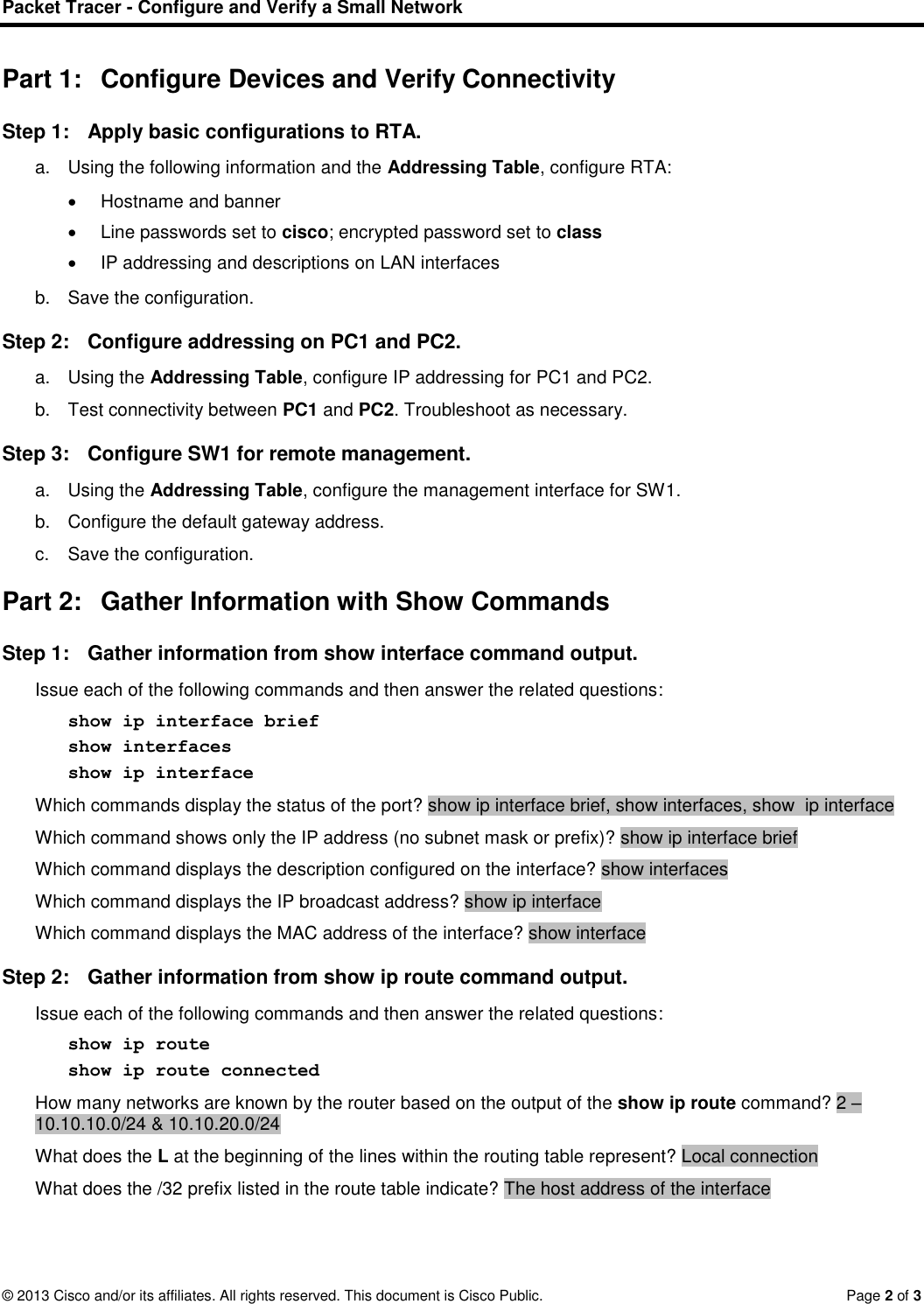 4 1 4 5 Packet Tracer Configuring And Verifying A Small Network Instructions