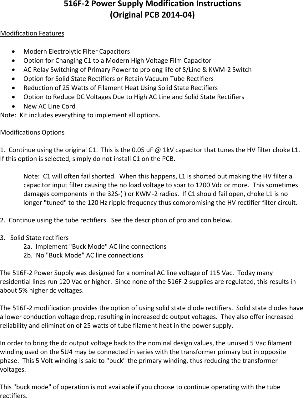 516F 2 Modifications Instructions
