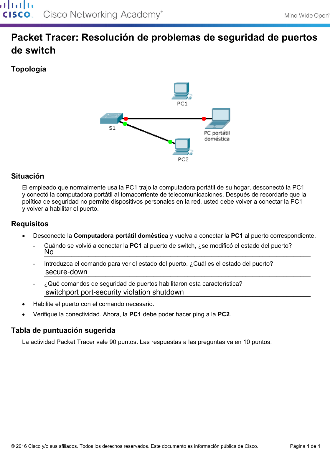5 2 2 8 Packet Tracer Troubleshooting Switch Port Security Instructions
