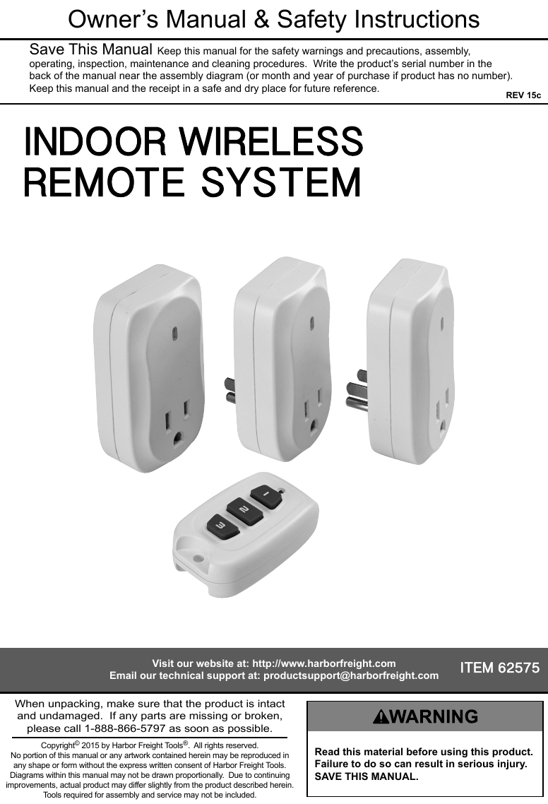 Manual For The 62575 Indoor Wireless Remote System 3 Pc