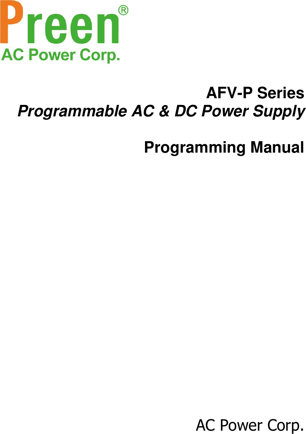 Elgar AFV P Series Programming Manual (SCPI)