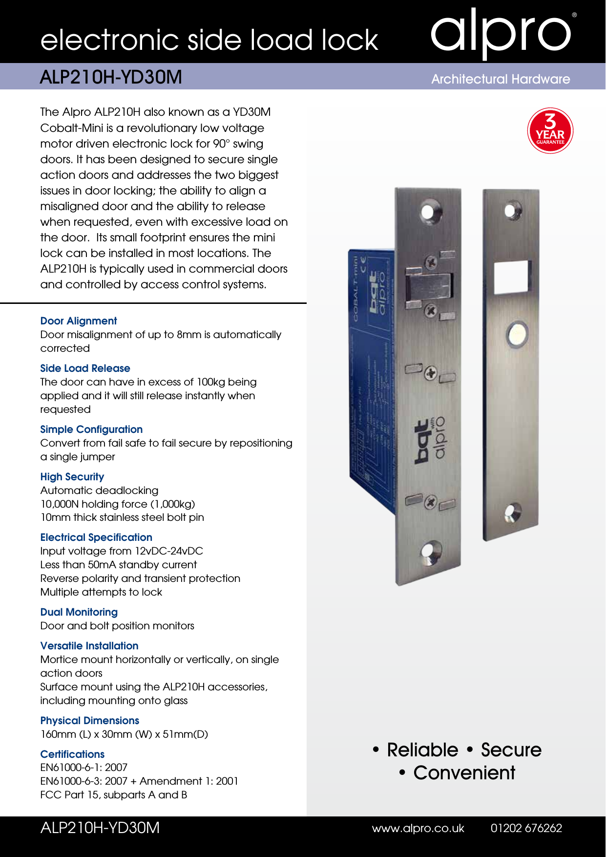 ALP210H YD30M Mini Electronic Side Load Lock Datasheet