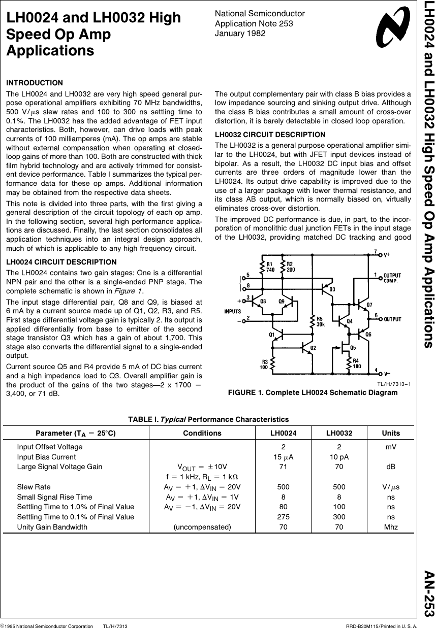 LH0024 And LH0032 High Speed Op Amp Applications AN 0253