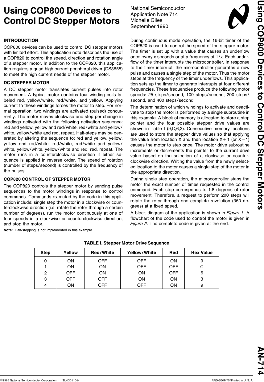 Using COP800 Devices To Control DC Stepper Motors AN 0714