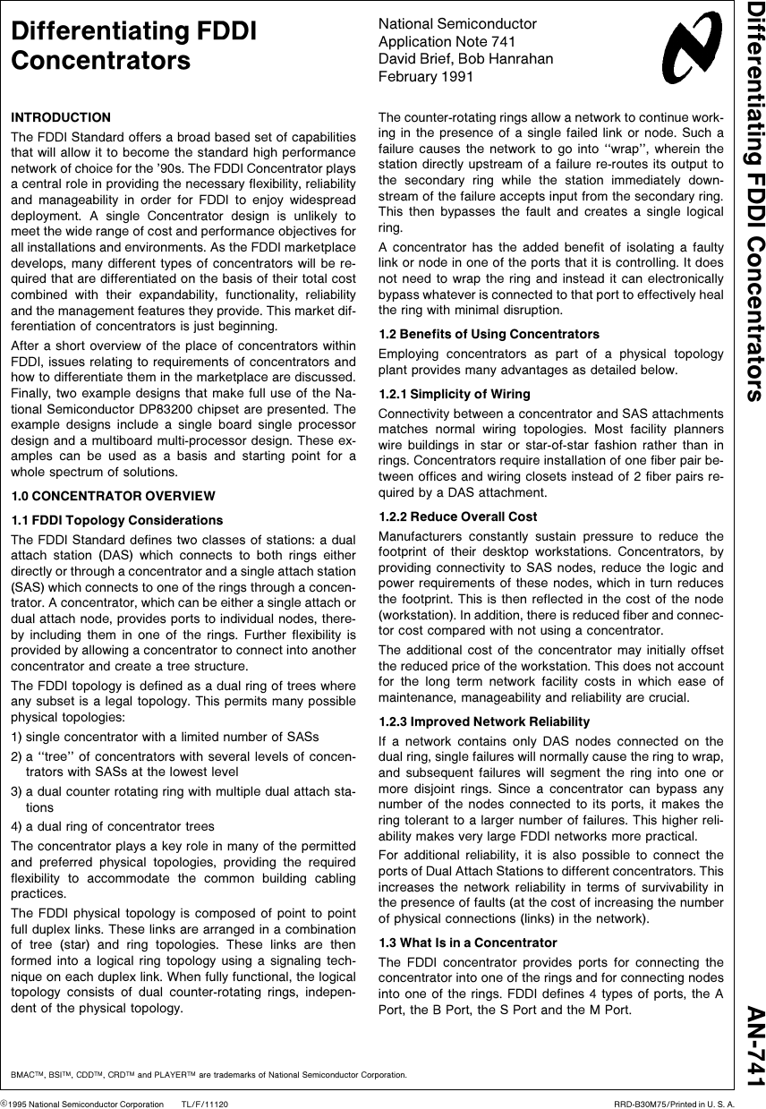 Differentiating FDDI Concentrators AN 0741