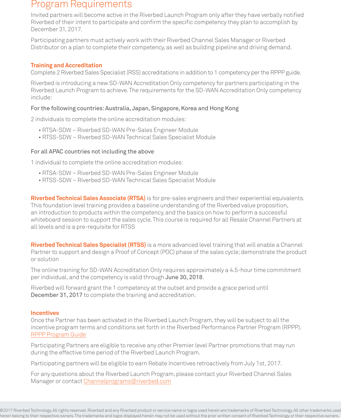 APJ Riverbed Launch Program Overview