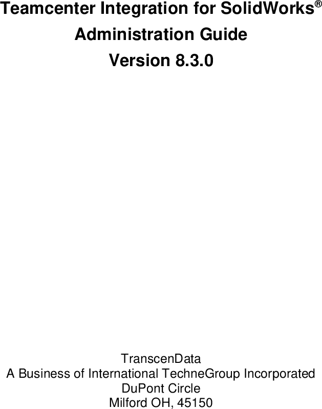 Teamcenter Manager For SolidWorks User Guide Admin