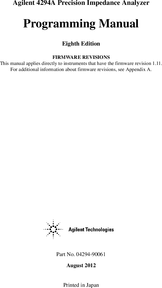 4294ape Agilent 4294A Programming Manual