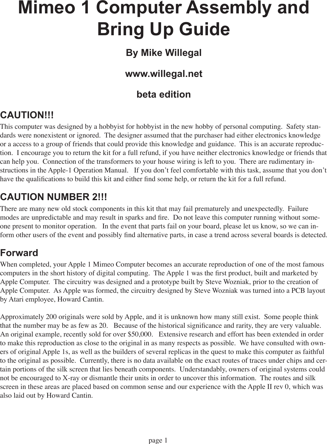 Apple 1 Mimeo Project assembly v0.8